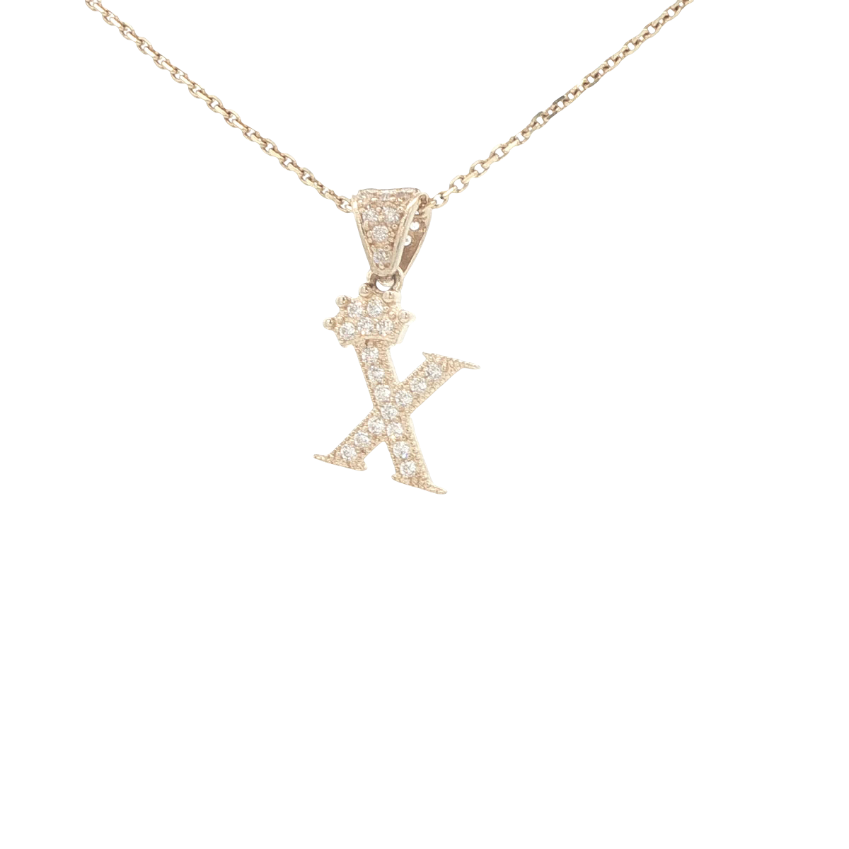 14 KARAT CHARM CZ LETTER X WITH CROWN – VM JEWELRY