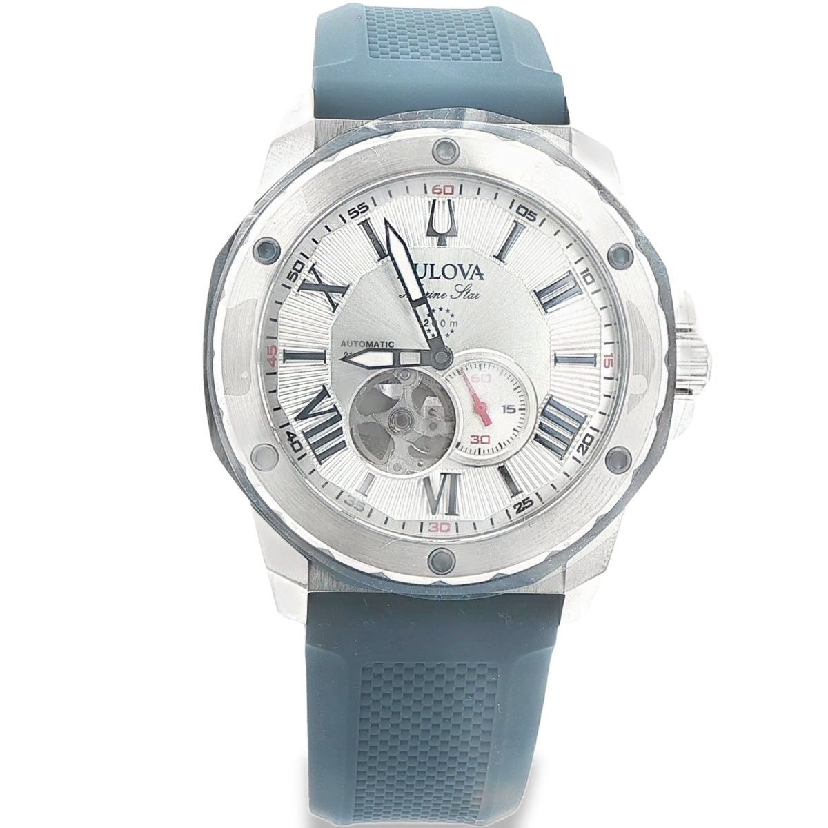 BULOVA AUTOMATIC BLUE MARINE STAR SILICONE BAND – VM JEWELRY