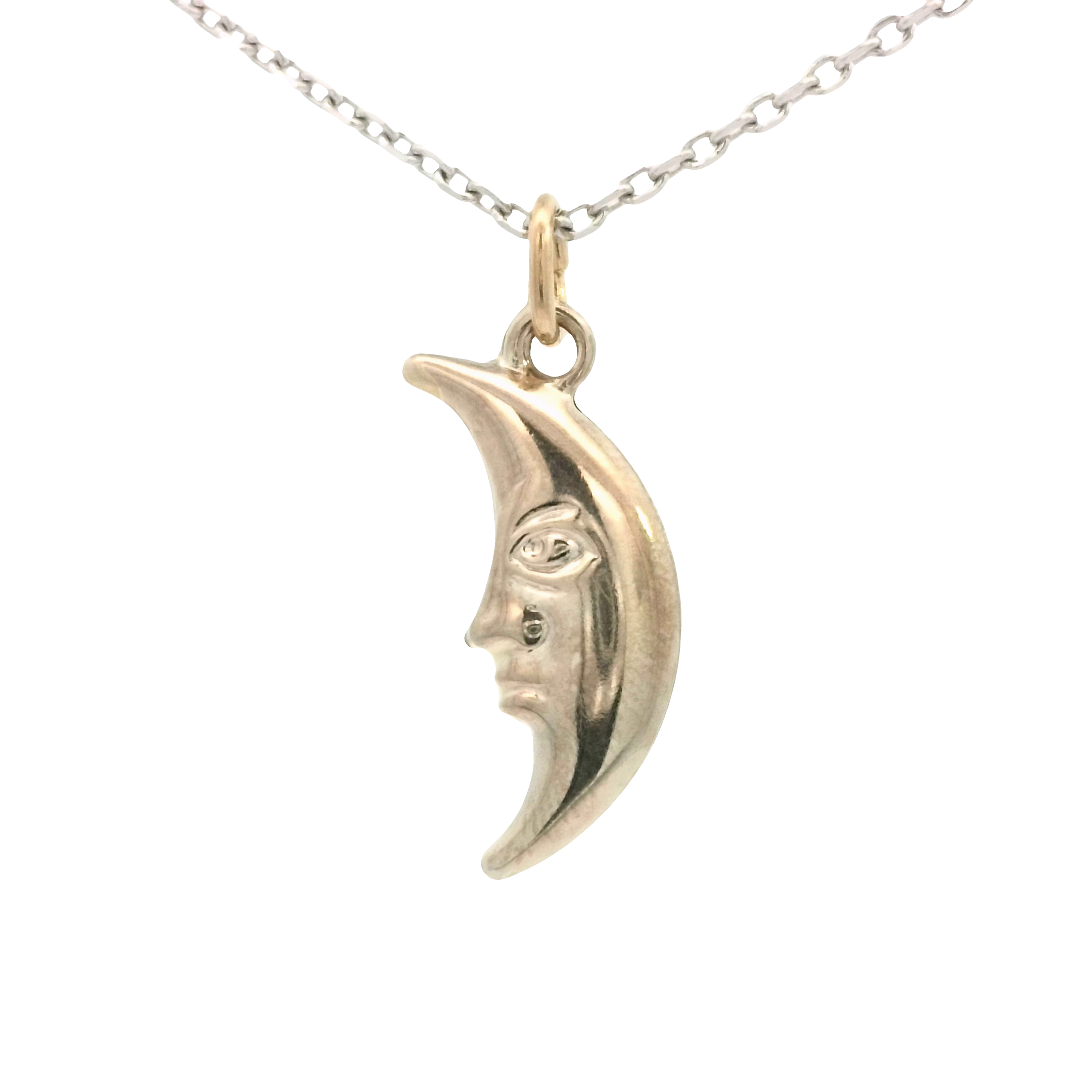 14 KARAT CHARM CRESENT MOON WITH FACE – VM JEWELRY